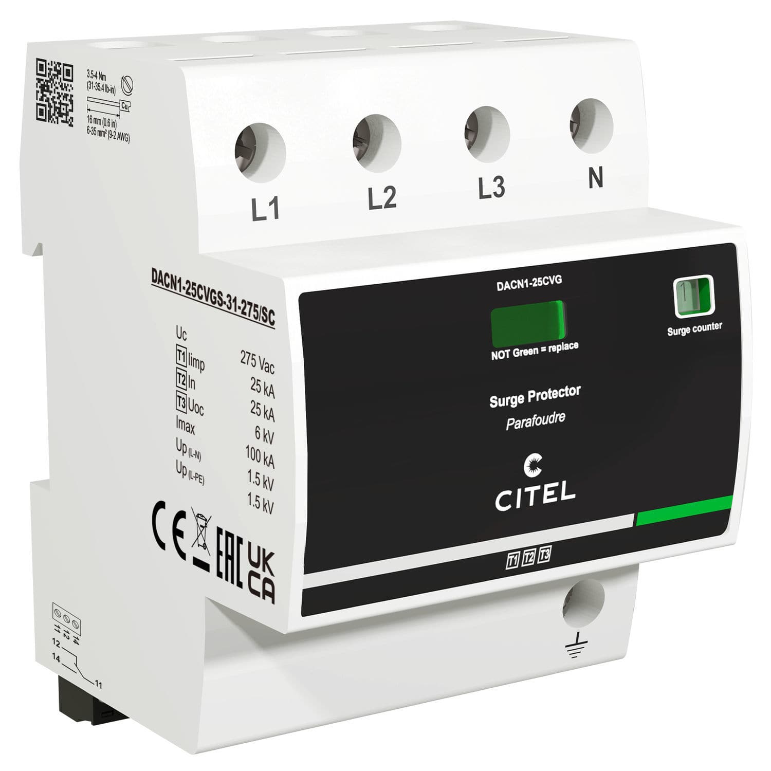 Surge protector with surge counter - DACN1-25CVGS-31-275/SC - CITEL ...