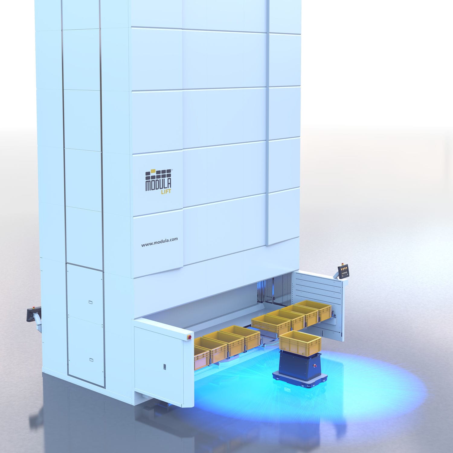Automatic storage system with autonomous mobile robot - Modula MiR - Modula - vertical lift module