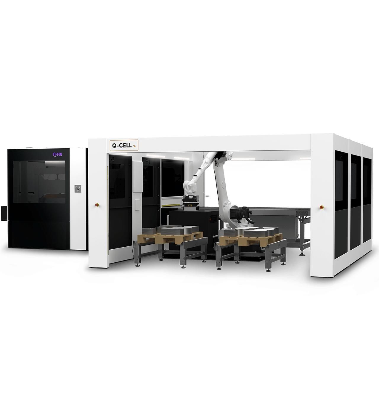 Robotic finishing cell - Q-Cell Robot - Q-Fin Quality Finishing Machines - unloading / loading ...