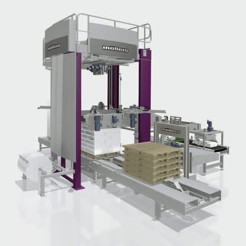 Palletizer with stretch wrapper - PHS Series - Möllers - layer / bag ...