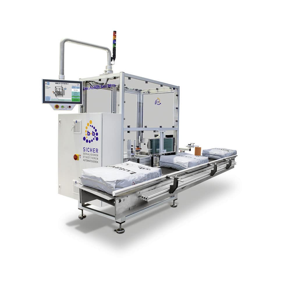 Sack label printer-applicator - b+b Automations- und Steuerungstechnik GmbH
