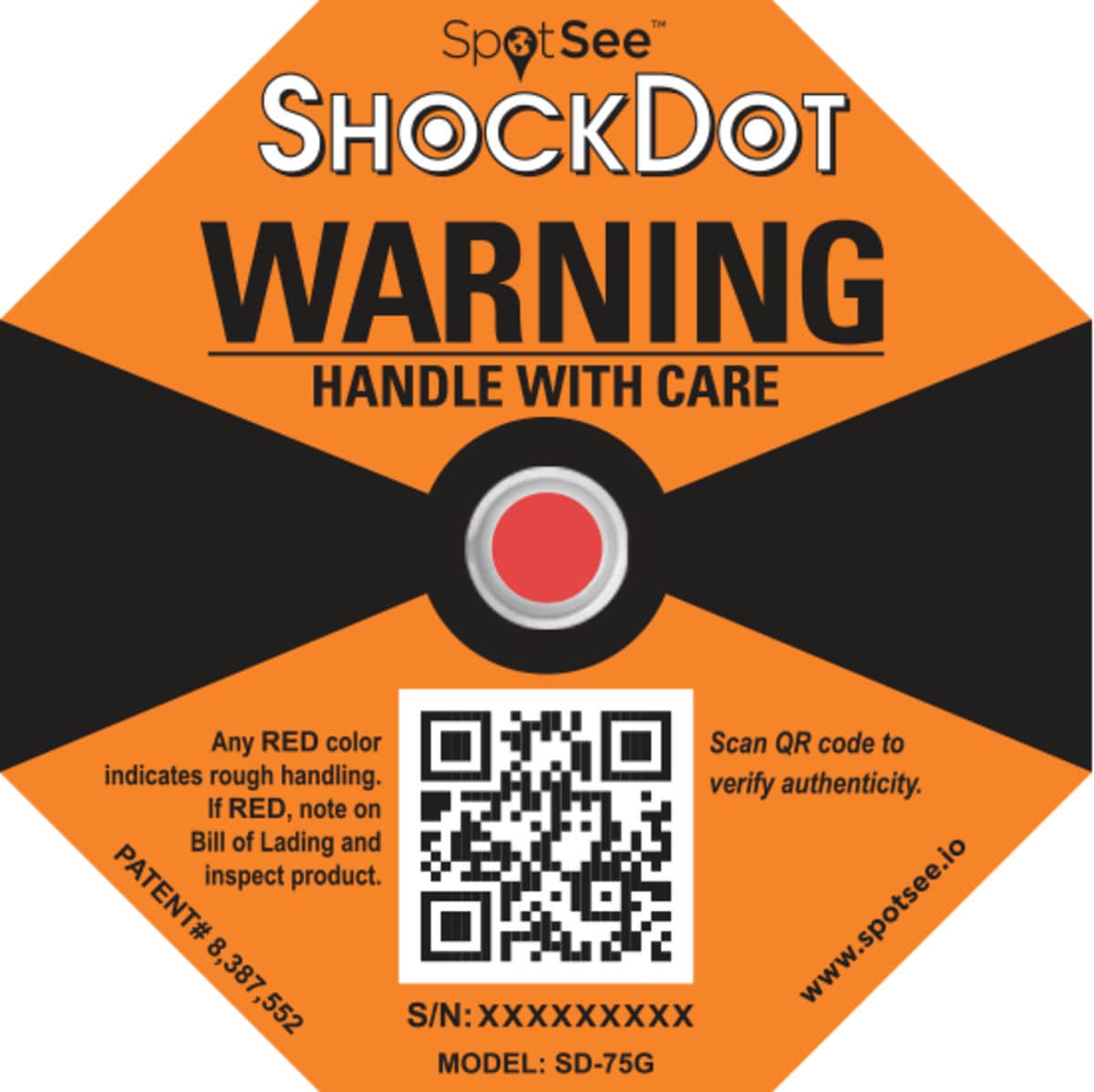 Impact and tilt detection label - ShockDot - SpotSee - tamper-evident ...