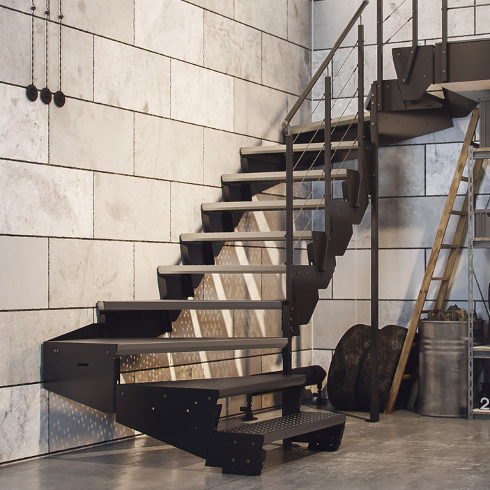 Straight staircase - ASTA - TLC - steel / with landing