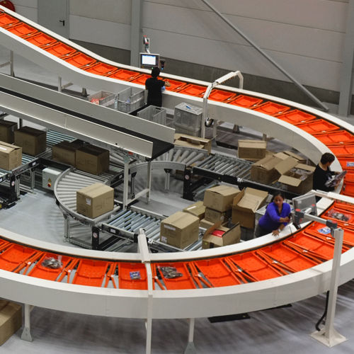 Split tray sorting and distribution system - DEMATIC