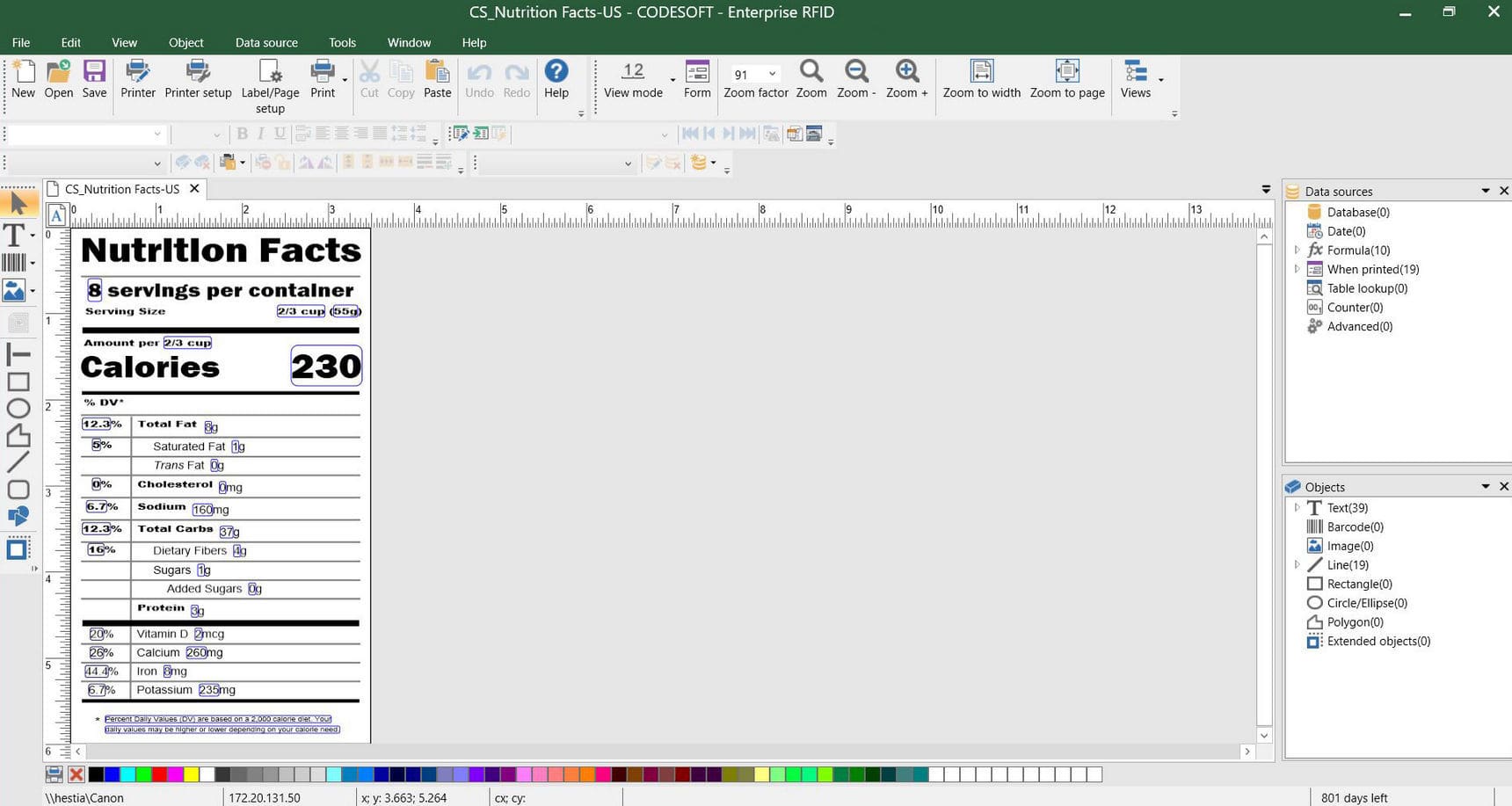 Management software - Nutrition Labeling - TEKLYNX - interface / design ...