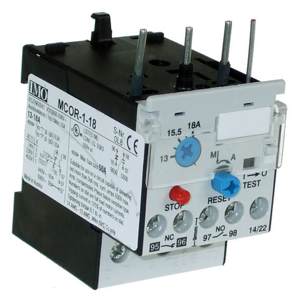 Overload relay - MCOR-1-0.18 - IMO Precision Controls Limited - 1 NO / 1 NC / for electric motors