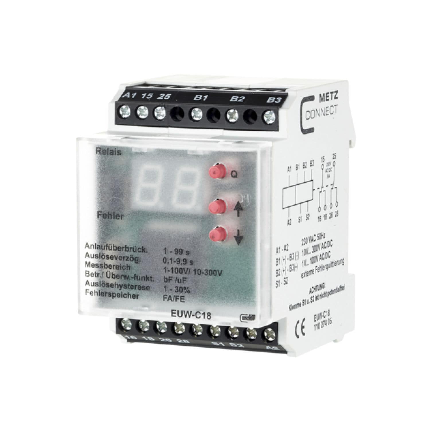 Voltage monitoring relay - EUW-C18 230 V - METZ CONNECT - current / AC / DC