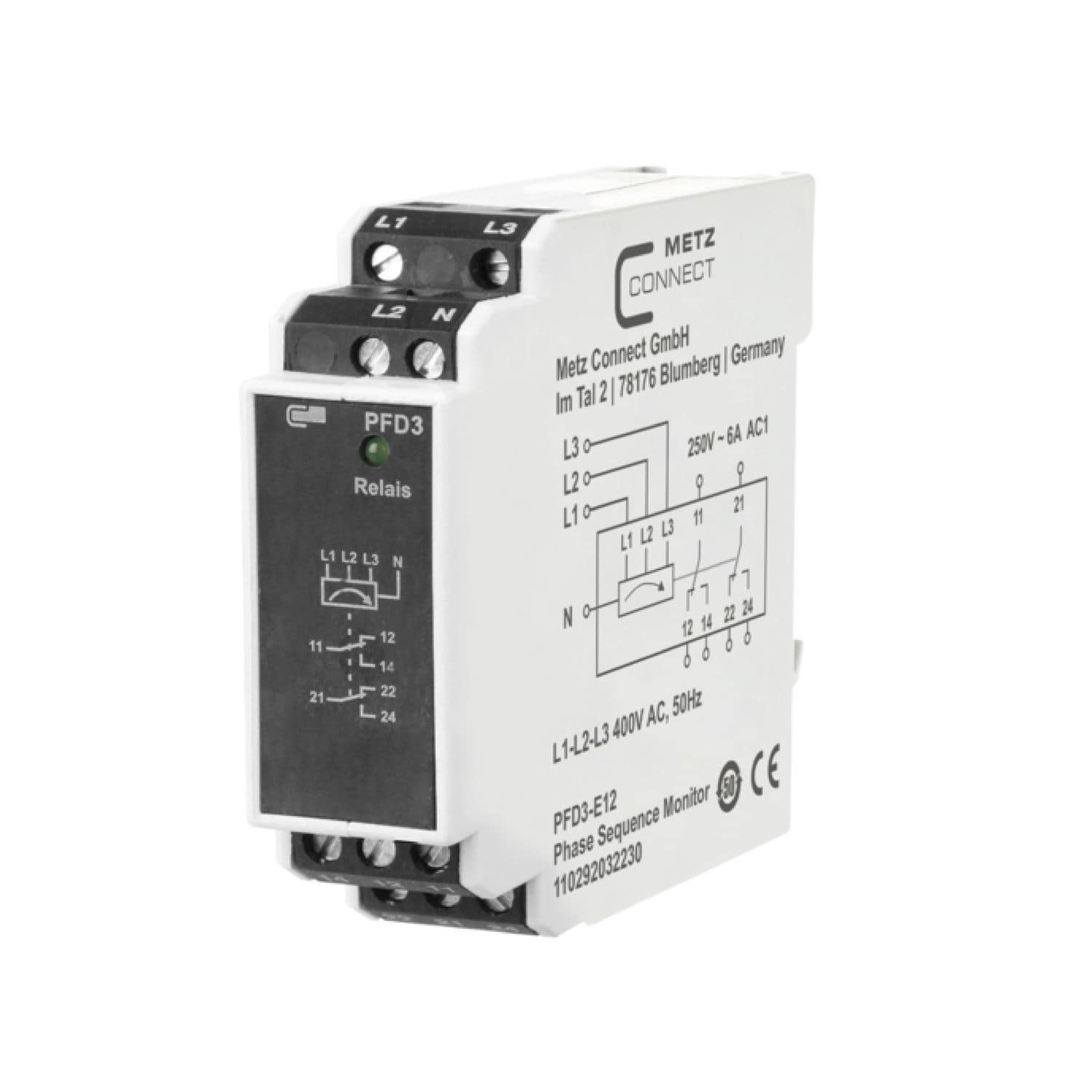 Phase sequence monitoring relay - PFD3-E12, 400 V - METZ CONNECT - AC ...