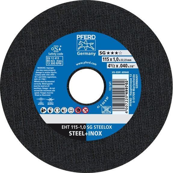 Metal cutting disc - EHT 115-1,0 SG - PFERD - for steel / for stainless ...