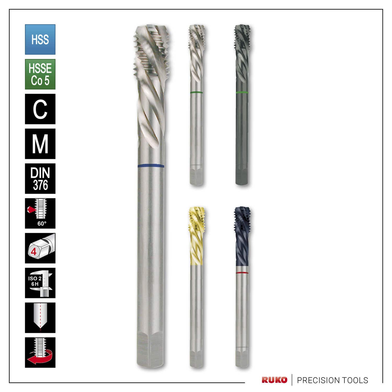 Through-hole tap - HSS + HSSE-Co5 - RUKO GmbH Präzisionswerkzeuge - HSS ...