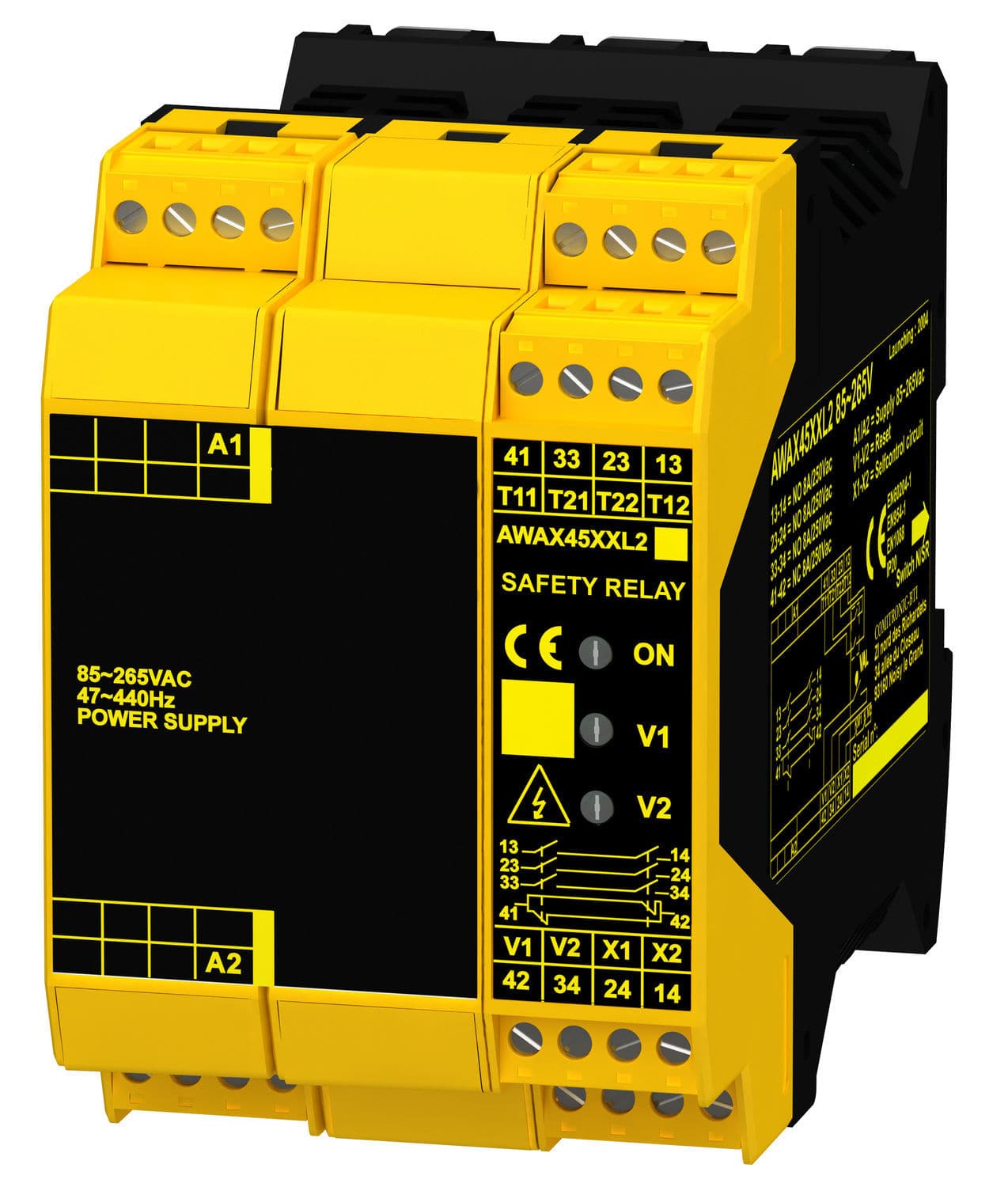 Emergency stop safety relay - AWAX45XXL-2 - COMITRONIC - BTI - 3 NO / 1 ...