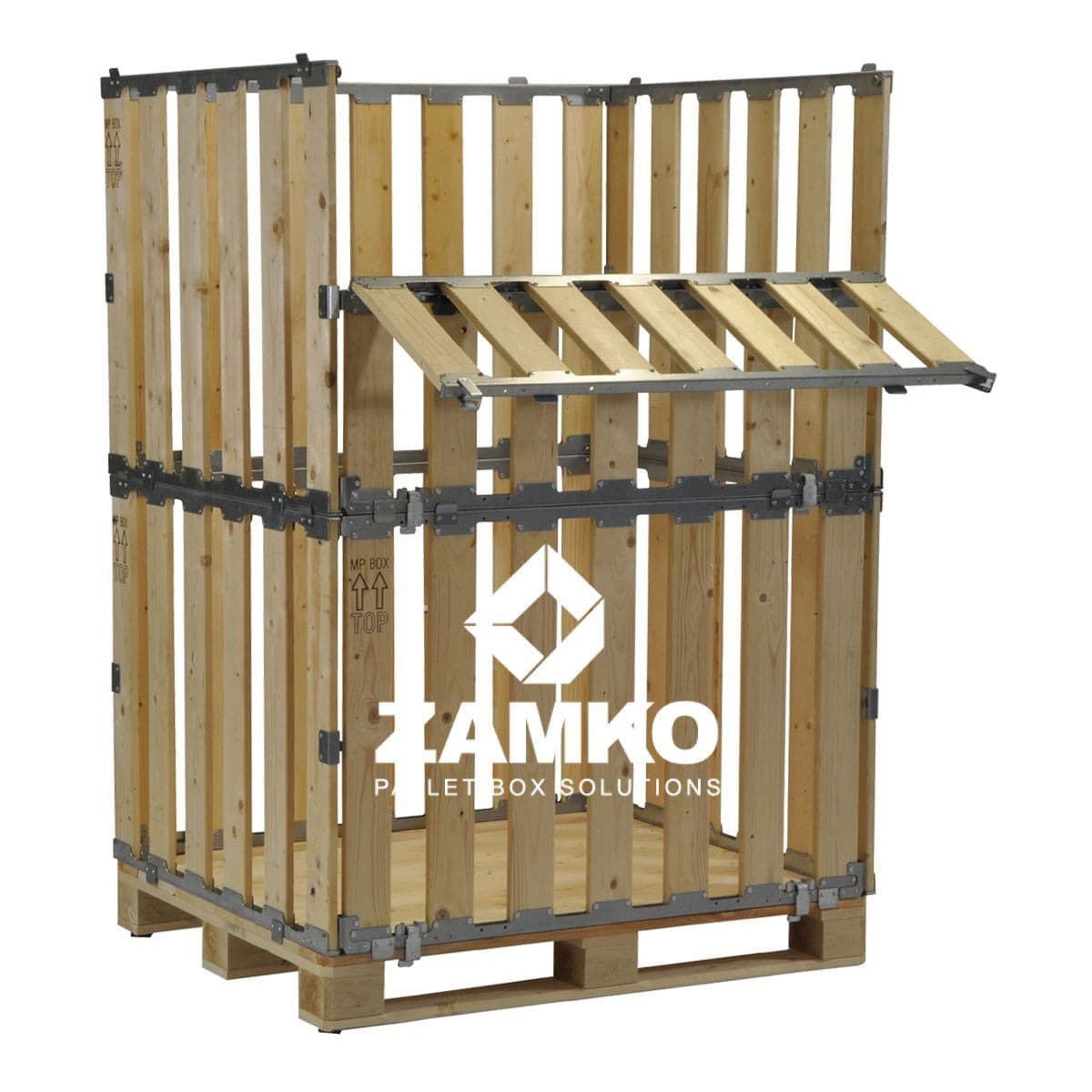 Wood pallet box - MPB.b160.F - ZAMKO - storage / foldable / standard