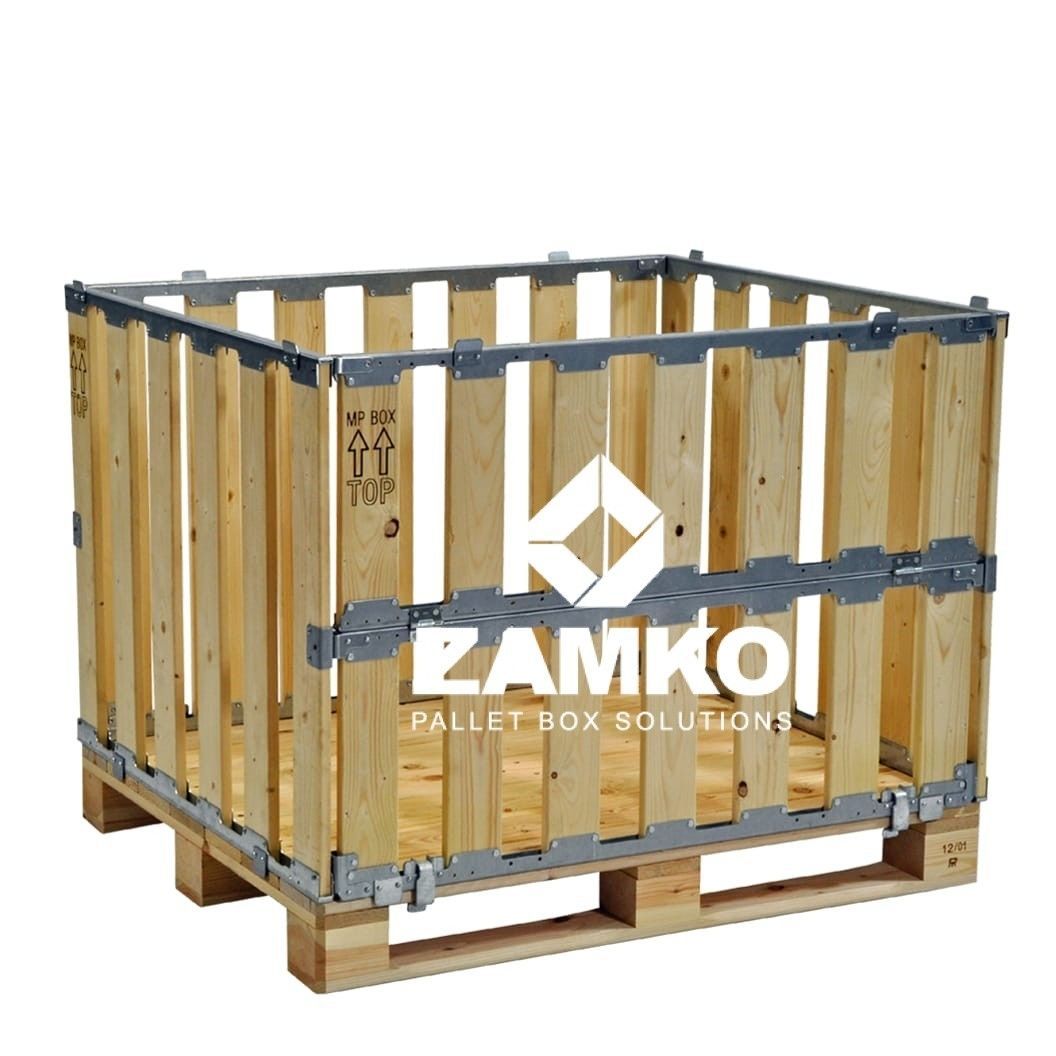Wood pallet box - MPB.b80.F - ZAMKO - storage / foldable / with folding ...