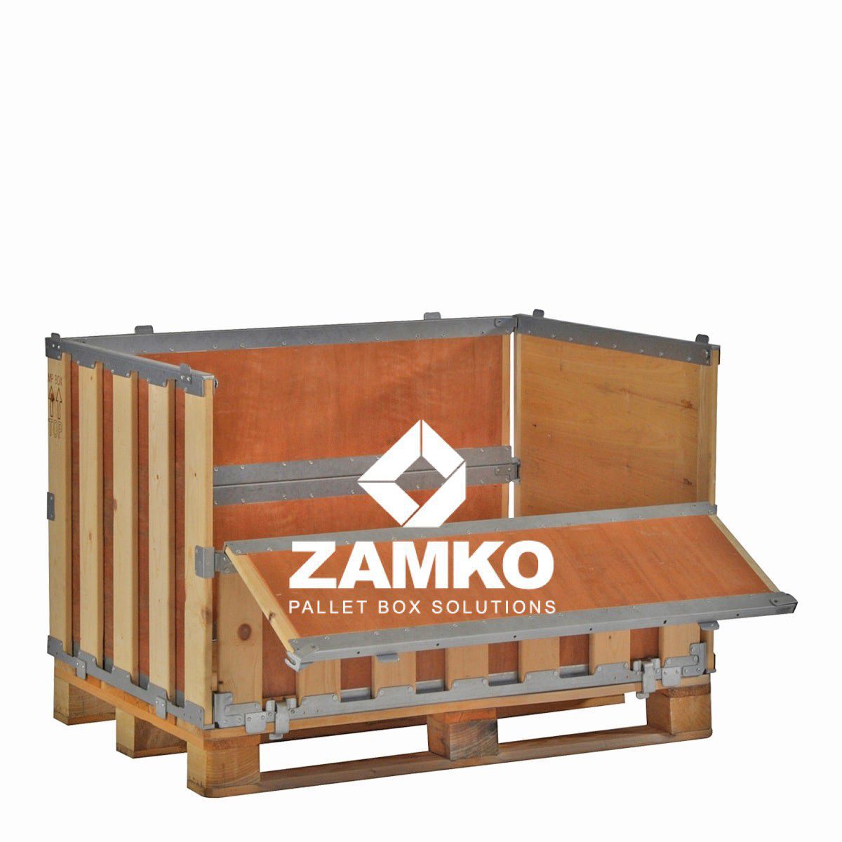 Plywood pallet box - MPB.b80.F2C - ZAMKO - storage / foldable / stackable