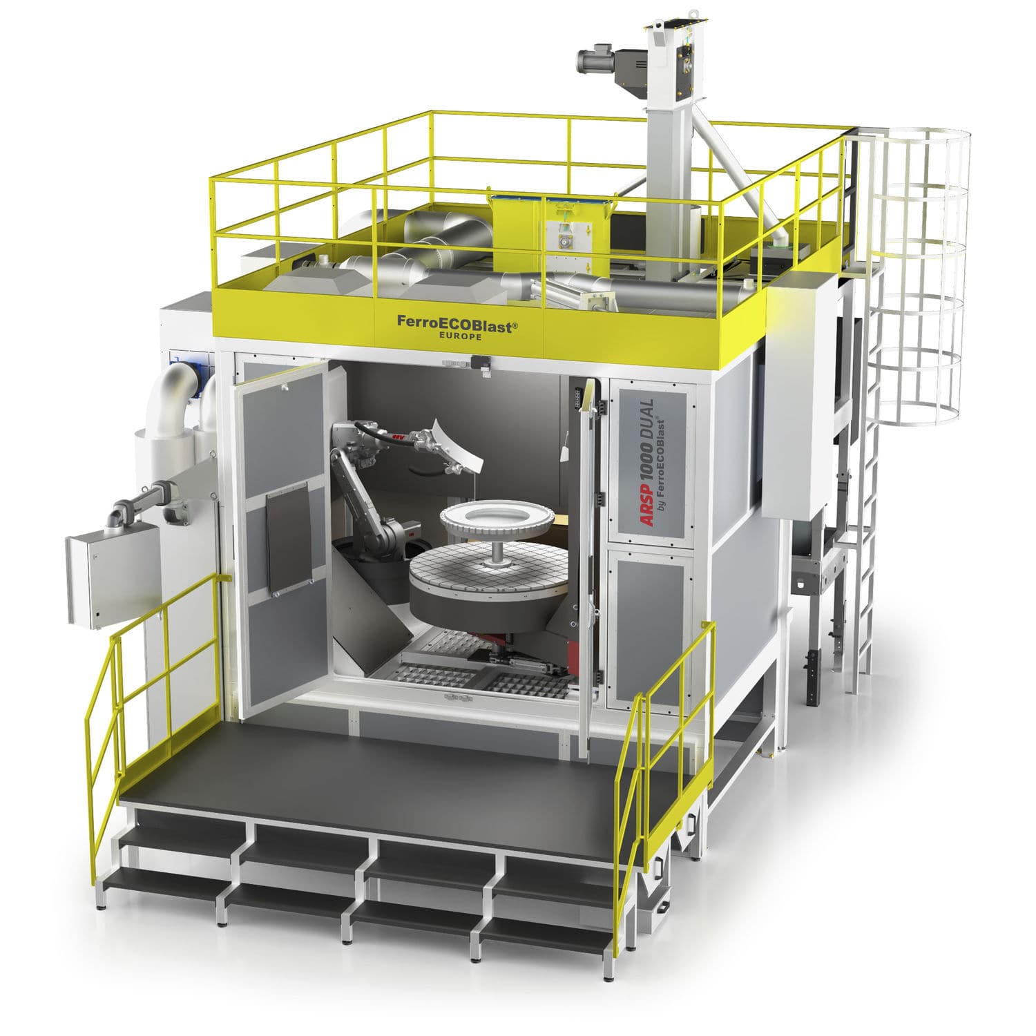 Robotic shot peening machine - ARSP - FerroECOBlast - rotating table ...