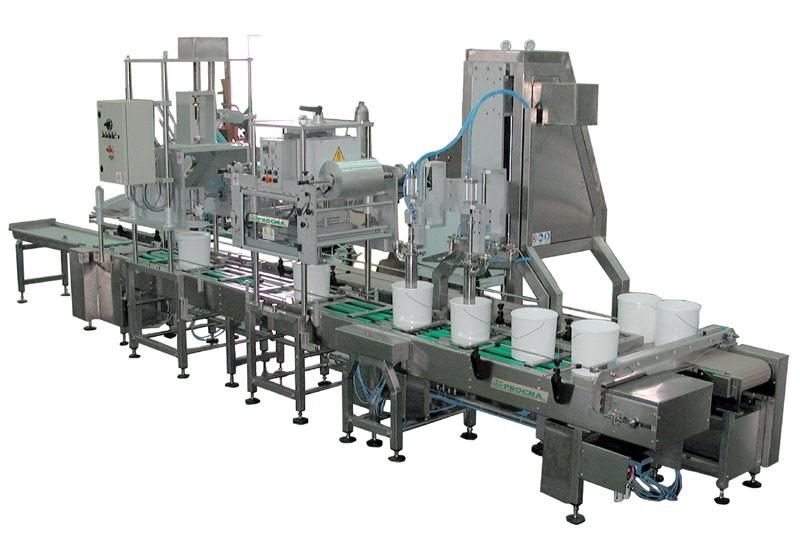 Liquid bucket filling and packaging line - max. 360 pz/h - Procma s.r.l.