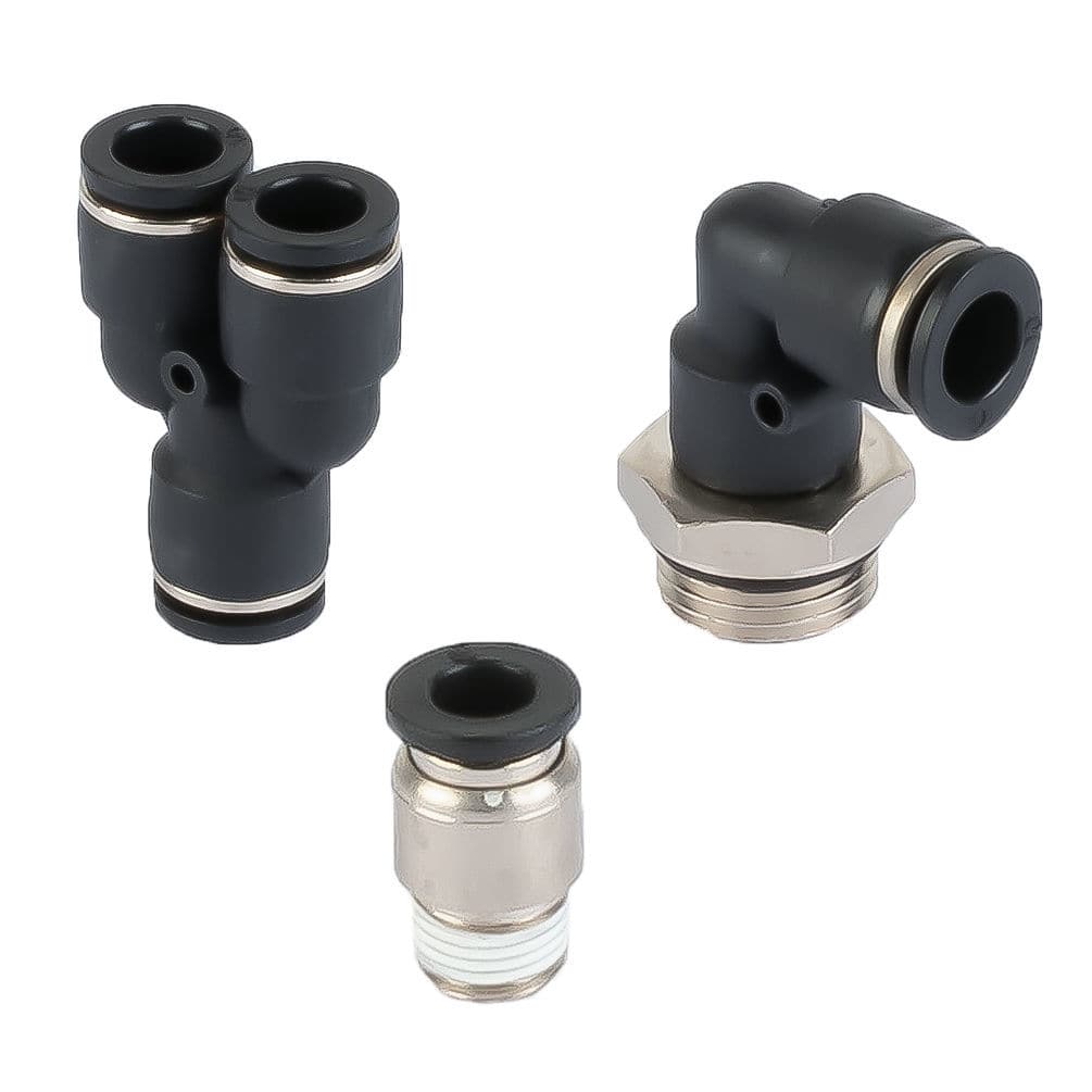 Push-in fitting - P series - A&T Fluid solutions - pneumatic / elbow / T