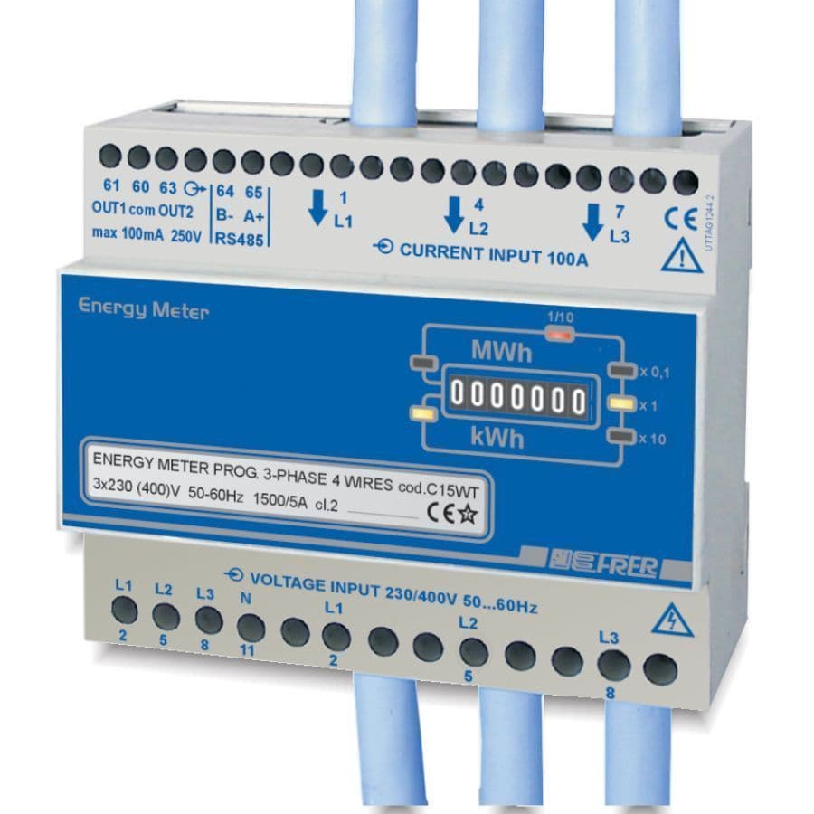 Three-phase electric energy meter - C15WPM100 - FRER - DIN rail