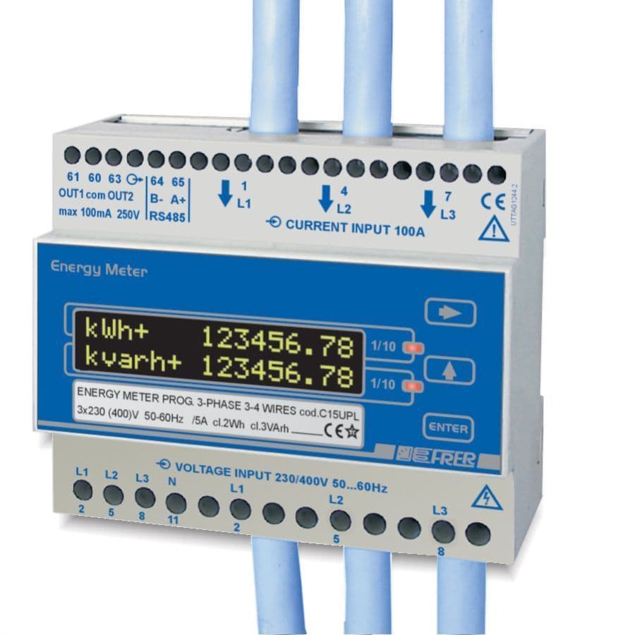 Three-phase electric energy meter - C15DPL100 - FRER - DIN rail ...