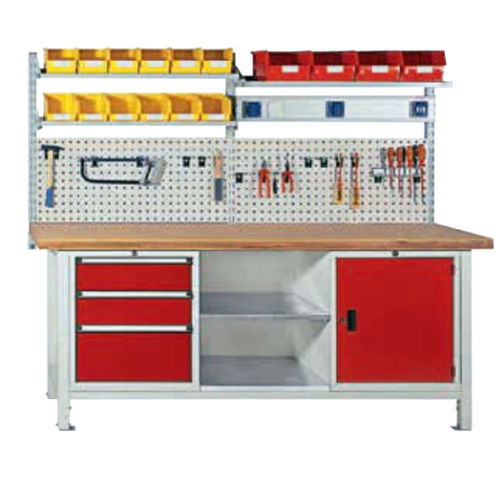 Workbench with tool board - 00.05.95 series - LOKOMA - wooden / with drawer