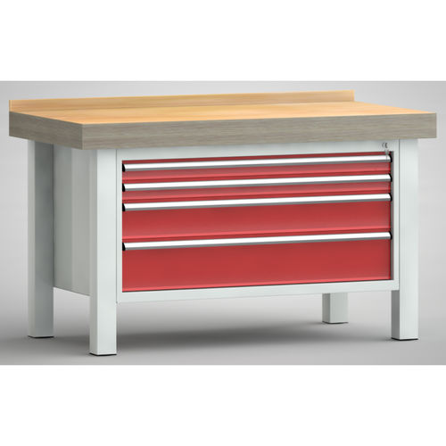 Beech workbench - WPX01N-1500M100-E7015 - KLW LUTZ - 4-drawer / heavy-duty
