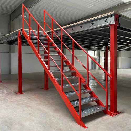 Straight staircase - TECRO - galvanized steel / anti-slip step
