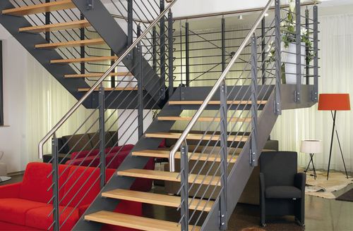 Straight staircase - Meiser - steel / stainless steel / with security bars