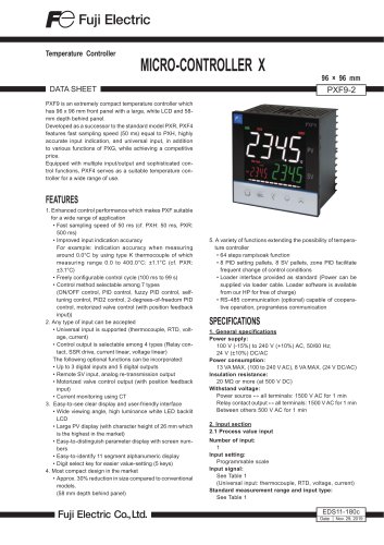 Datasheet temperature controller PXF5 - FUJI ELECTRIC France - PDF Catalogs | Technical ...