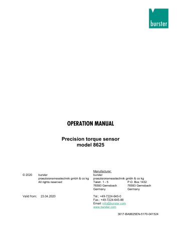 OPERATION MANUAL Precision torque sensor model 8625 - burster ...