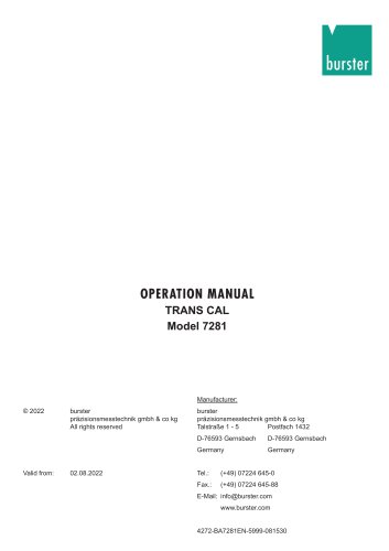 Operation Manual-Precision torque sensor model 8625 2025 - burster ...