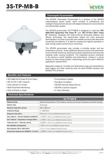 Thermopile Pyranometer (3S-TP-MB-A) - SEVEN Sensor Solutions - PDF Catalogs | Technical ...