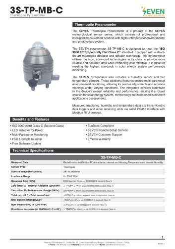 Thermopile Pyranometer (3S-TP-MB-A) - SEVEN Sensor Solutions - PDF Catalogs | Technical ...