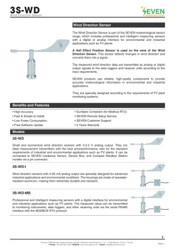 Wind Speed Sensor (3S-WS) - SEVEN Sensor Solutions - PDF Catalogs | Technical Documentation ...