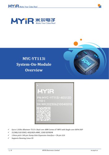 All MYIR Electronics Limited catalogs and technical brochures