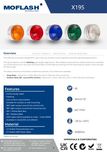 Datasheet - Beacon LED195 - Moflash Signalling - PDF Catalogs | Technical Documentation | Brochure