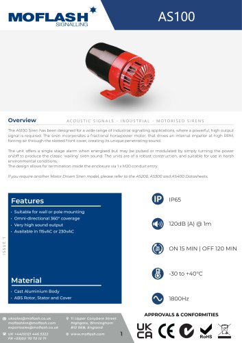 Datasheet - Motorised siren AS200 - Moflash Signalling - PDF Catalogs ...