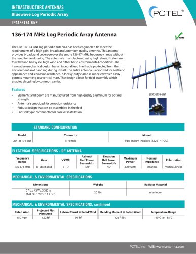 136-174 MHz Log Periodic Array Antenna - PCTEL Inc. - PDF Catalogs ...