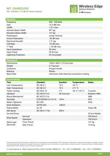 All MTI Wireless Edge Ltd catalogs and technical brochures