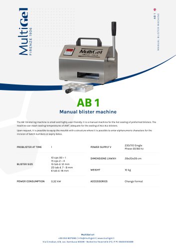 AB 2 - Blister packaging machine for pharmacies and laboratories - MultiGel Srl - PDF Catalogs ...