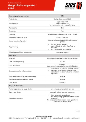 Technical data sheet: Gauge Block Calibration System EPP-2 - SIOS Meßtechnik GmbH - PDF Catalogs ...