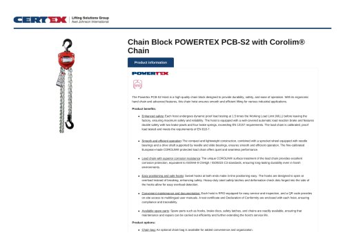 All Certex Bridon Lifting Systems catalogs and technical brochures