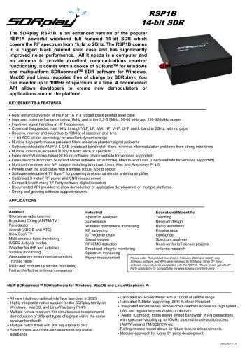 SDRplayのすべてのカタログと技術パンフレット