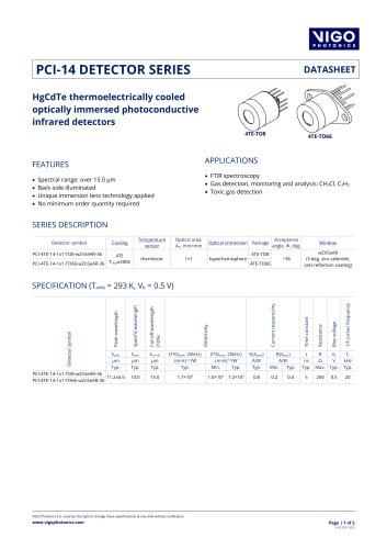 PVI-6 DETECTOR SERIES - Vigo Photonics - PDF Catalogs | Technical ...