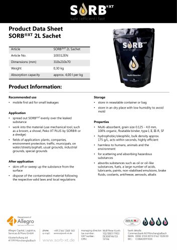 Product Data Sheet SORB®XT Safety-Kit - Allegro Capital, Logistics ...