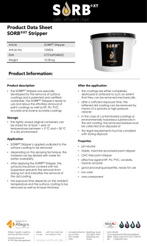 Product Data Sheet SORB®XT Safety-Kit - Allegro Capital, Logistics ...
