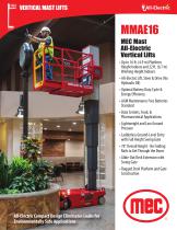 バッテリー式マスト式高所作業車 - MMAE16 - MEC AERIAL WORK PLATFORMS - 車輪付き / ローラー / 屋内外使用