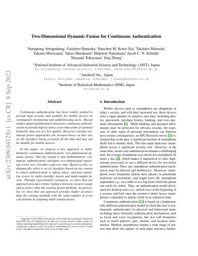 Two-Dimensional Dynamic Fusion for Continuous Authentication - AnchorZ Inc. - PDF Catalogs ...