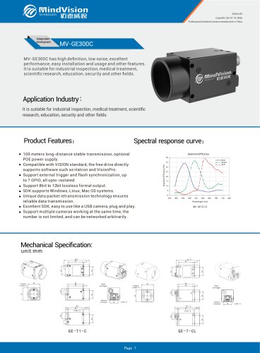 Mindvision MV-GE300C 3MP Rolling Shutter Color Industrial Camera ...