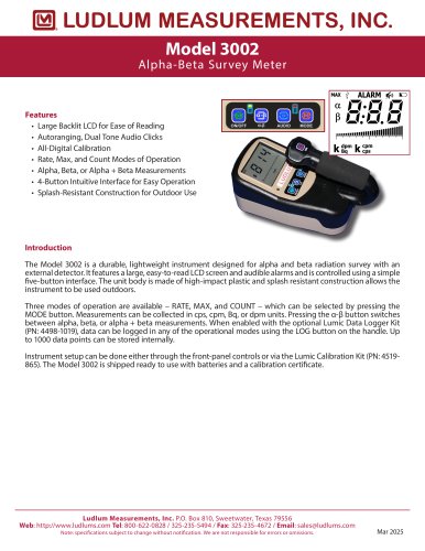 Model 3 - LUDLUM - PDF Catalogs | Technical Documentation | Brochure