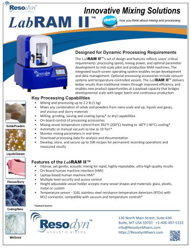 All Resodyn Acoustic Mixers, Inc. catalogs and technical brochures